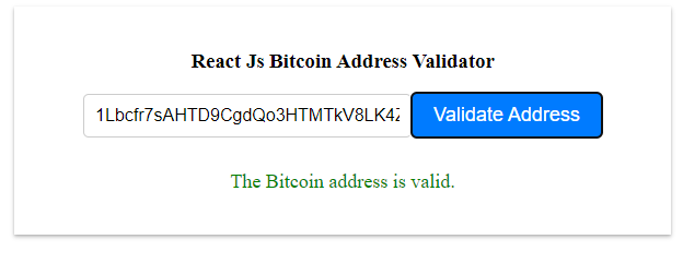 React Js Validate a Bitcoin Address