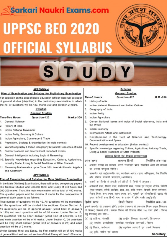 UPPSC BEO Mains Syllabus 2020 | PDF (Hindi/English), Exam Pattern ...