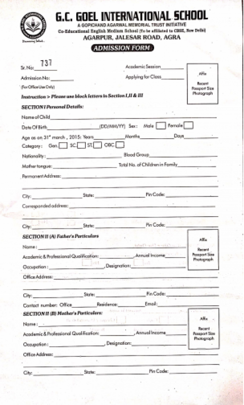 Admission Details G. C. Goel International School, Agra for year 2025-2026