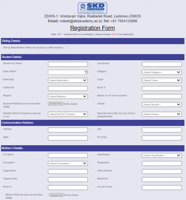 Admission Details SKD Academy Vrindavan Yojna, Lucknow (UP) for year ...