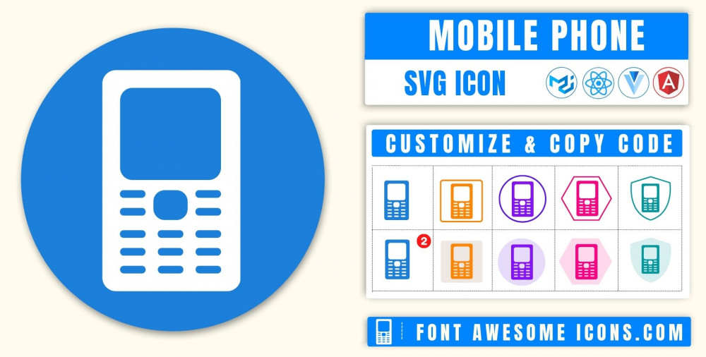 Mobile Phone Icon SVG Code — Download Path / HTML