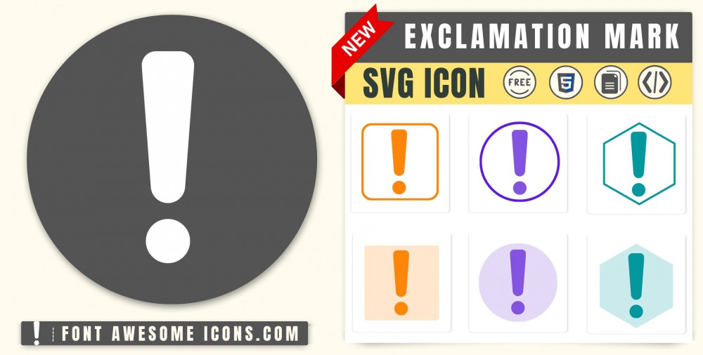 Exclamation Mark Icon SVG Code — Download Path / HTML