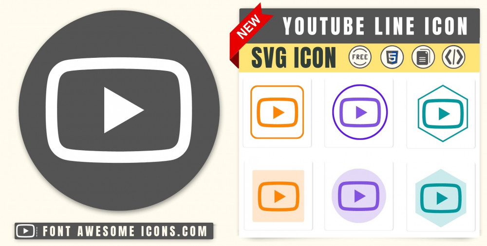 Youtube Line Icon SVG Code — Download Path / HTML