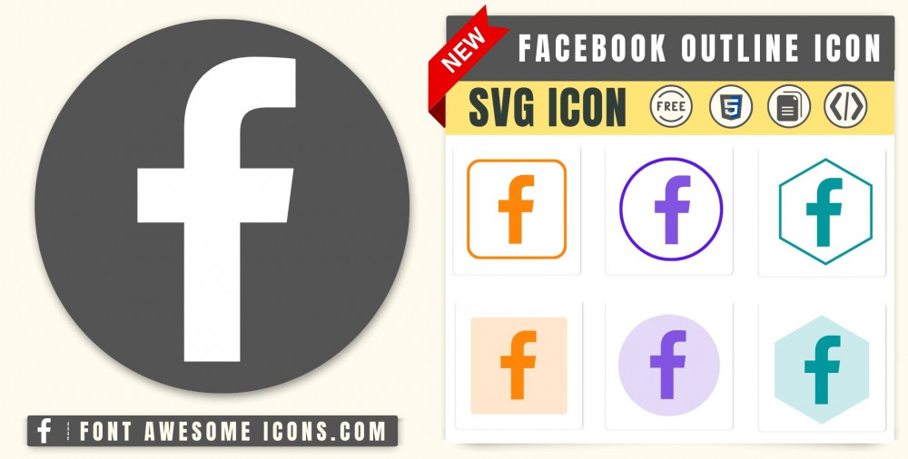 Facebook Outline Icon SVG Code — Download Path / HTML