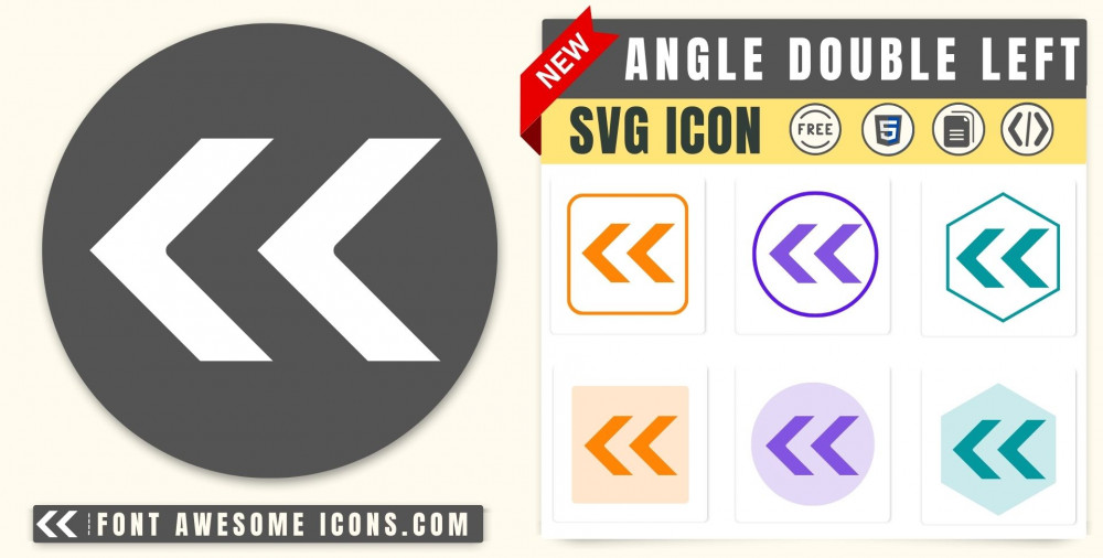 Angle Double Left Icon SVG Code — Download Path / HTML