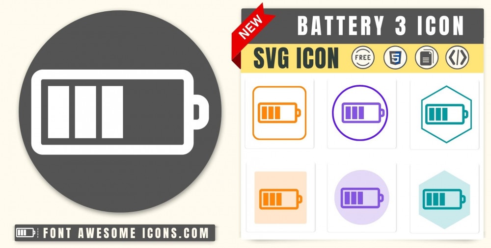Battery 3 Icon SVG Code — Download Path / HTML