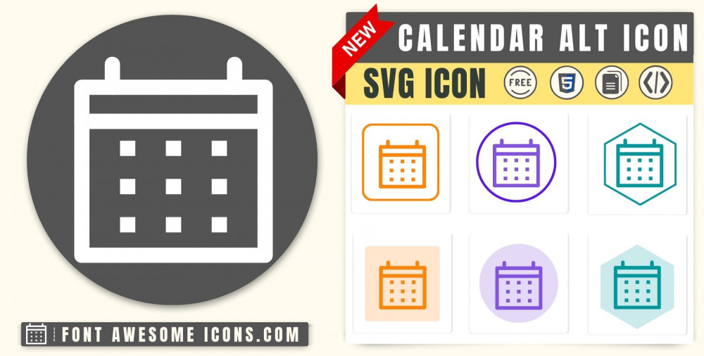 Calendar Alt Icon SVG Code — Download Path / HTML