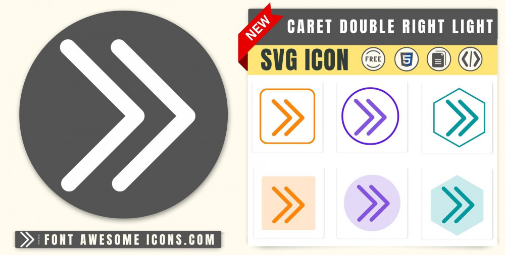 Caret Double Right Light Icon SVG Code — Download Path / HTML