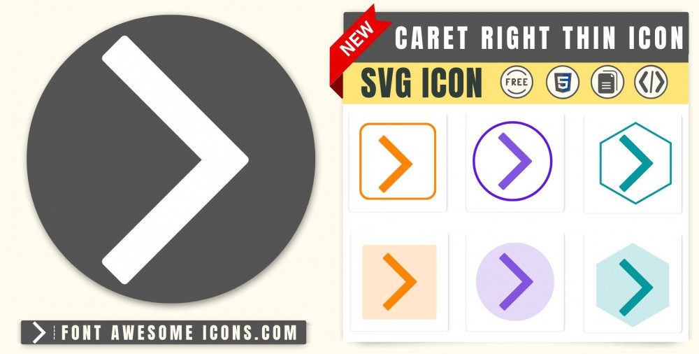 Caret Right Thin Icon SVG Code — Download Path / HTML