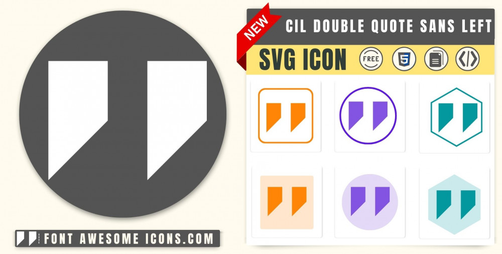 Cil Double Quote Sans Left Icon SVG Code — Download Path / HTML