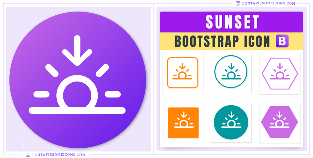 Bootstrap Sunset Icon (Dusk) | Bi Bi Sunset Icon Code, CSS, HTML, Color, Button