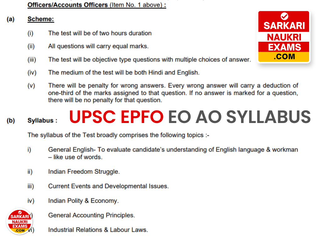 UPSC EPFO EO AO Syllabus 2025 | Enforcement, Accounts Officer Exam ...